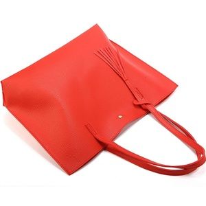 Bags | Bright Red Tote Pebbled Pu Bag | Poshmark